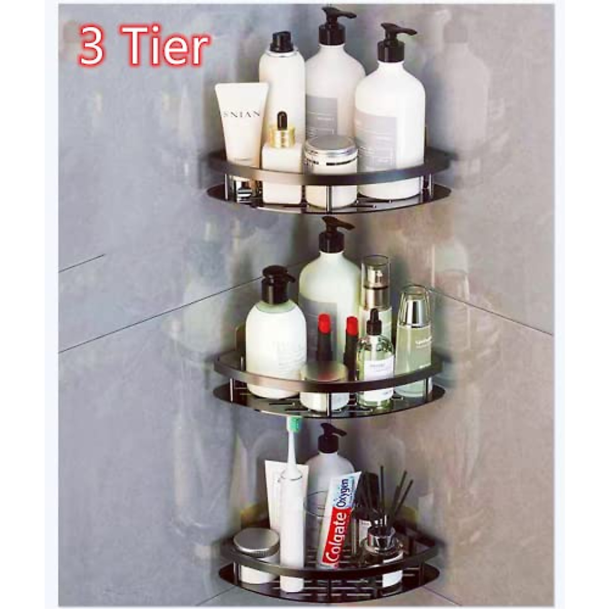 Fuyuxinmaichang 3-Tier Corner Shower Caddy,Bathroom Corner Shelves,Shower Shampoo Organizer Storage Rack Holder for Toilet Accesso (Black)