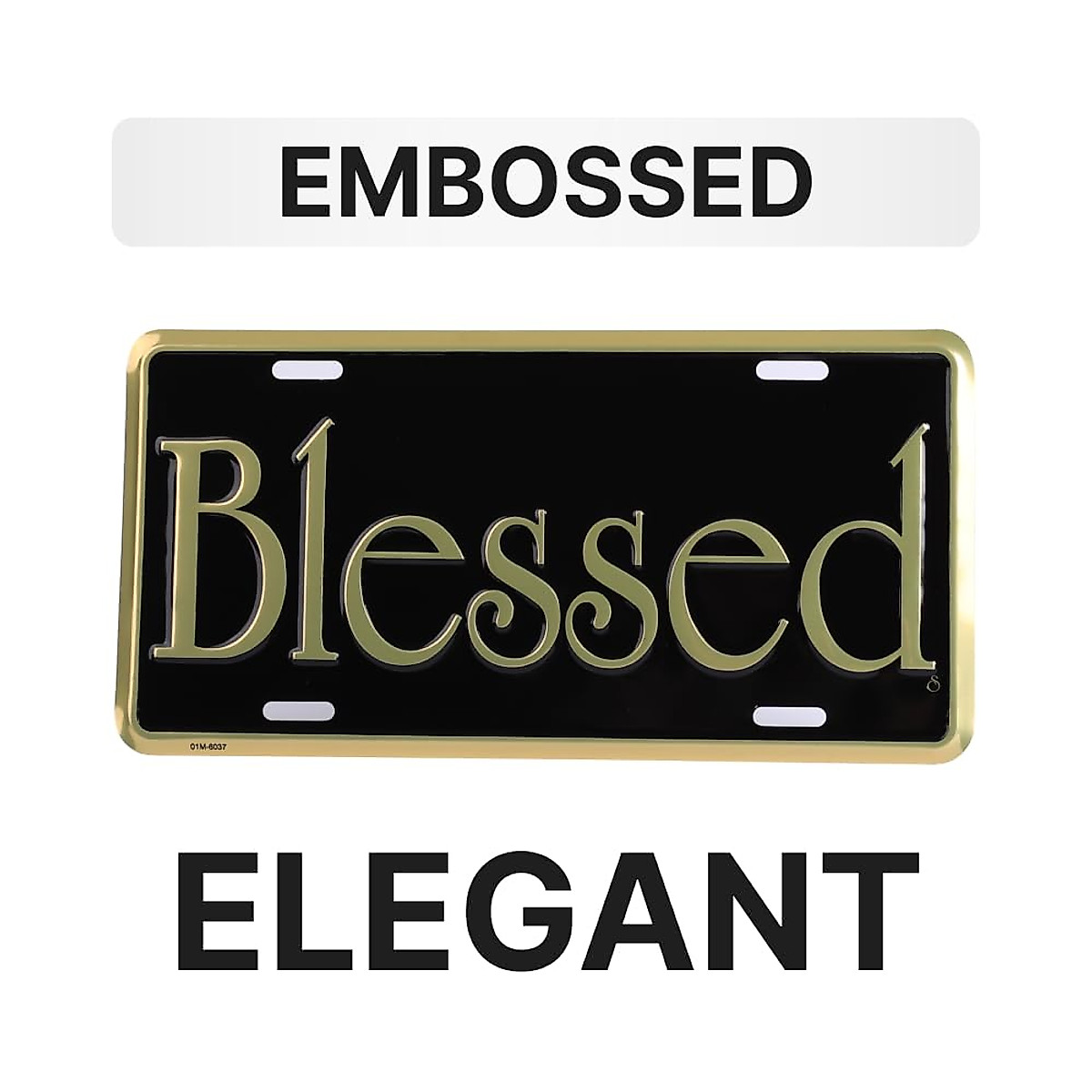 Auto Tag License Plate Deluxe-Blessed-Gold/Black | Universal Car Plate-Auto Tag | Rust-Proof, Weather-Proof | Durable, Heavy Gauge Embossed Aluminum | Enamel Finish | Made in The USA