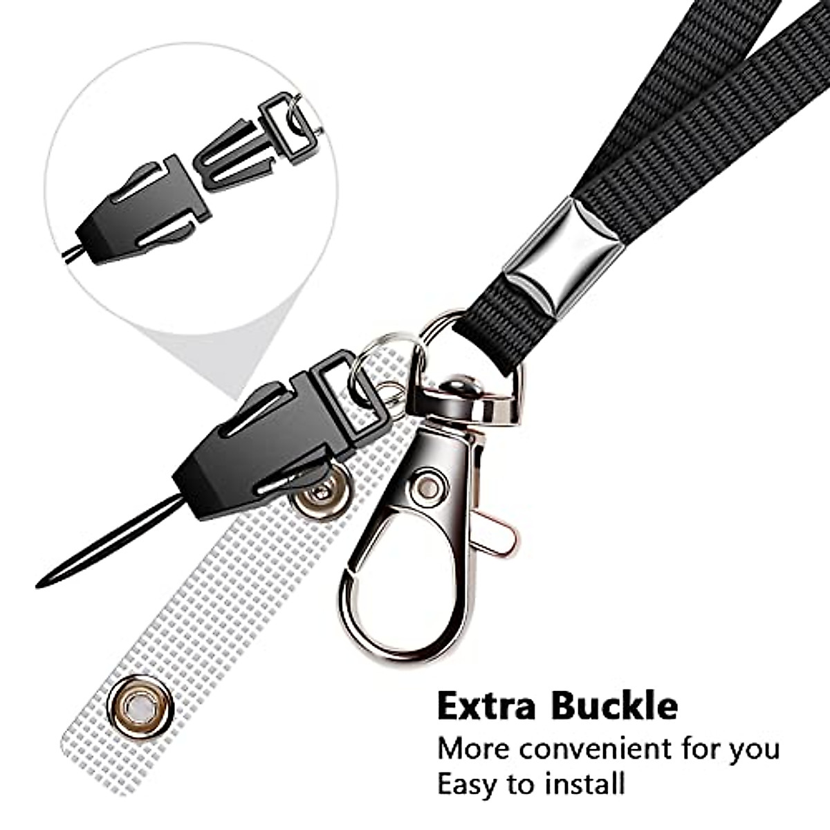 3 Pack Neck Lanyard with ID Badge Holder, Office Strap Lanyards, Stainless Metal Swivel Hook for Name Tag, Badge Holders, Keychains, Card, Black