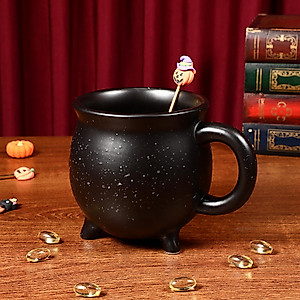 Zerodeko Halloween Witch Brew Cauldron Mug 450ML Ceramic Drinks Serving Mug Black Cauldron Coffee Mug Decorative Drinking Cup Halloween Tabletop Decor