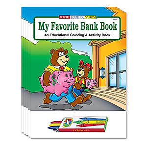 ZOCO - My Favorite Bank - Educational Coloring Books (25 Bulk Pack, with Crayons) - Banking Supplies - Games, Puzzles, Activities - Gifts for Kids