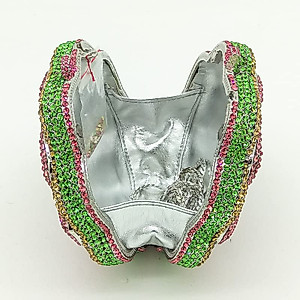 Boutique De FGG Rose Flower Crystal Clutch Women Evening Bags Formal Party Rhinestone Handbag Wedding Bridal Purse (Mini,Pink&Green)