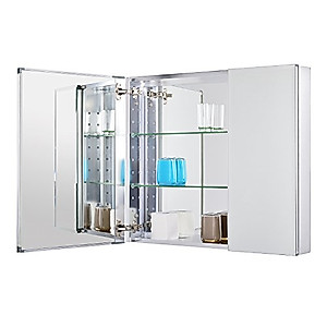 Utopia Alley Frameless Rustproof Medicine Cabinet - Surface Mount or Recessed Medicine Cabinet with Mirrored Sides, Bi-View- Bathroom Organizer Cabinet with Mirror & Storage Shelves - 30"x26" Silver
