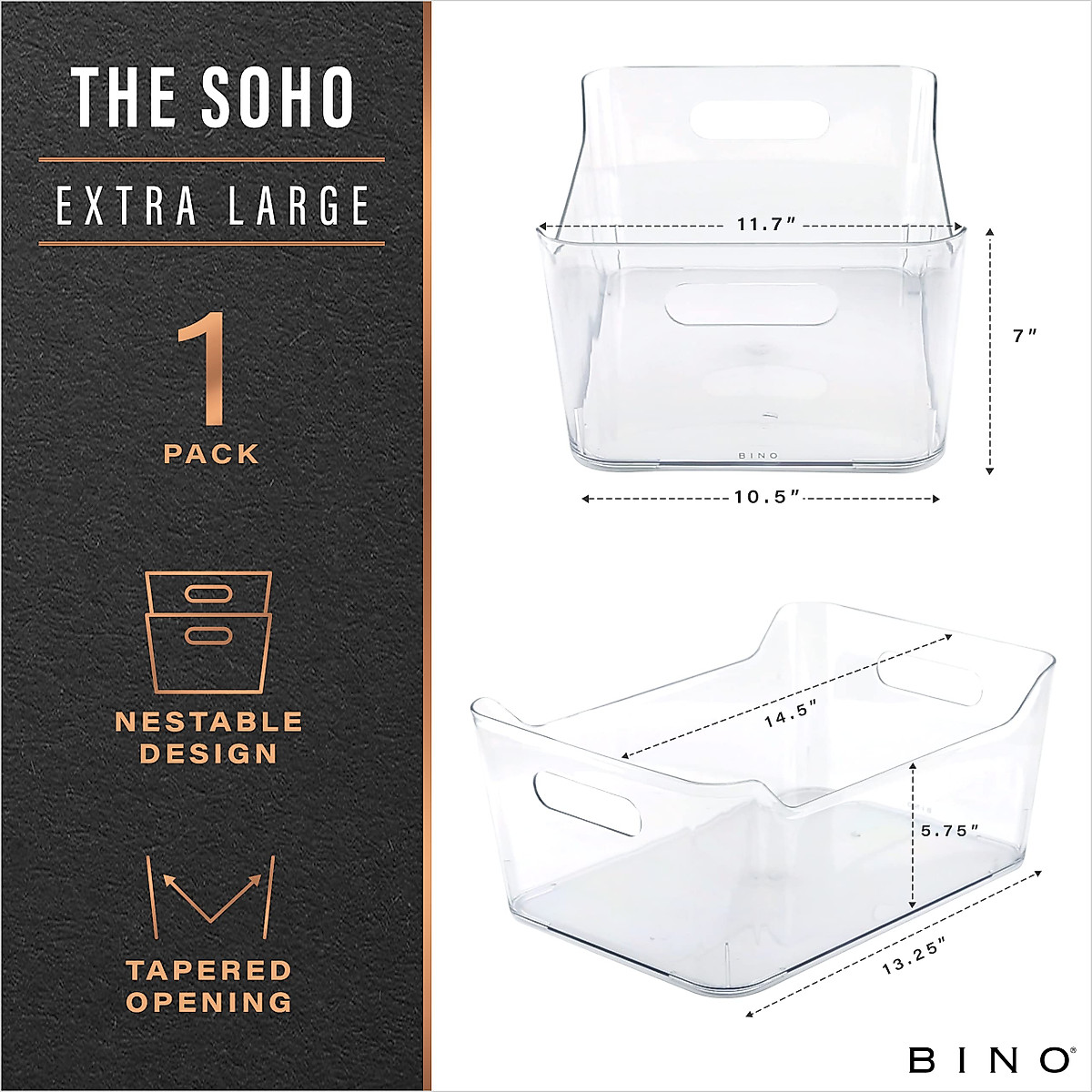 BINO Plastic Storage Basket, X-Large | Multi-Use Storage Basket | Rectangular Cabinet Organizer | Baskets for Organizing with Handles | Home & Office Organization & Container Storage