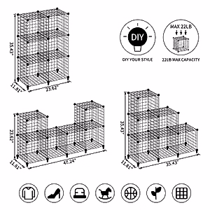 PARANTA Wire Cube Storage Organizer, 6 Cube Bookshelf, Stackable Storage Bins, Closet Organizer and Storgae, Multi-use DIY Standing Shelf Units for Book,Toys,Clothes,Tools