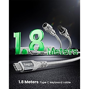 Fasgear Coiled USB C Keyboard Cable, 1.8m Type C to Type C Keyboard Cable with Metal Aviation Connector, 60W Fast Charging, Designed for USB-C Mechanical/Custom/DIY/Gaming Keyboard(Grey)