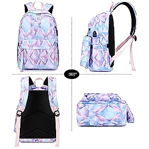 Joyfulife School Backpack for Girls Backpack with Lunch Box Pencil Case Teen Kids Bookbags Set Travel Laptop Backpack Casual Daypacks