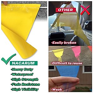 NACARUM Fluorescent Orange OSHA Perimeter Marking Flags (102FT string) Warn of hazardous areas, traffic control.Marking construction sites, scaffolding, sporting events, private property.