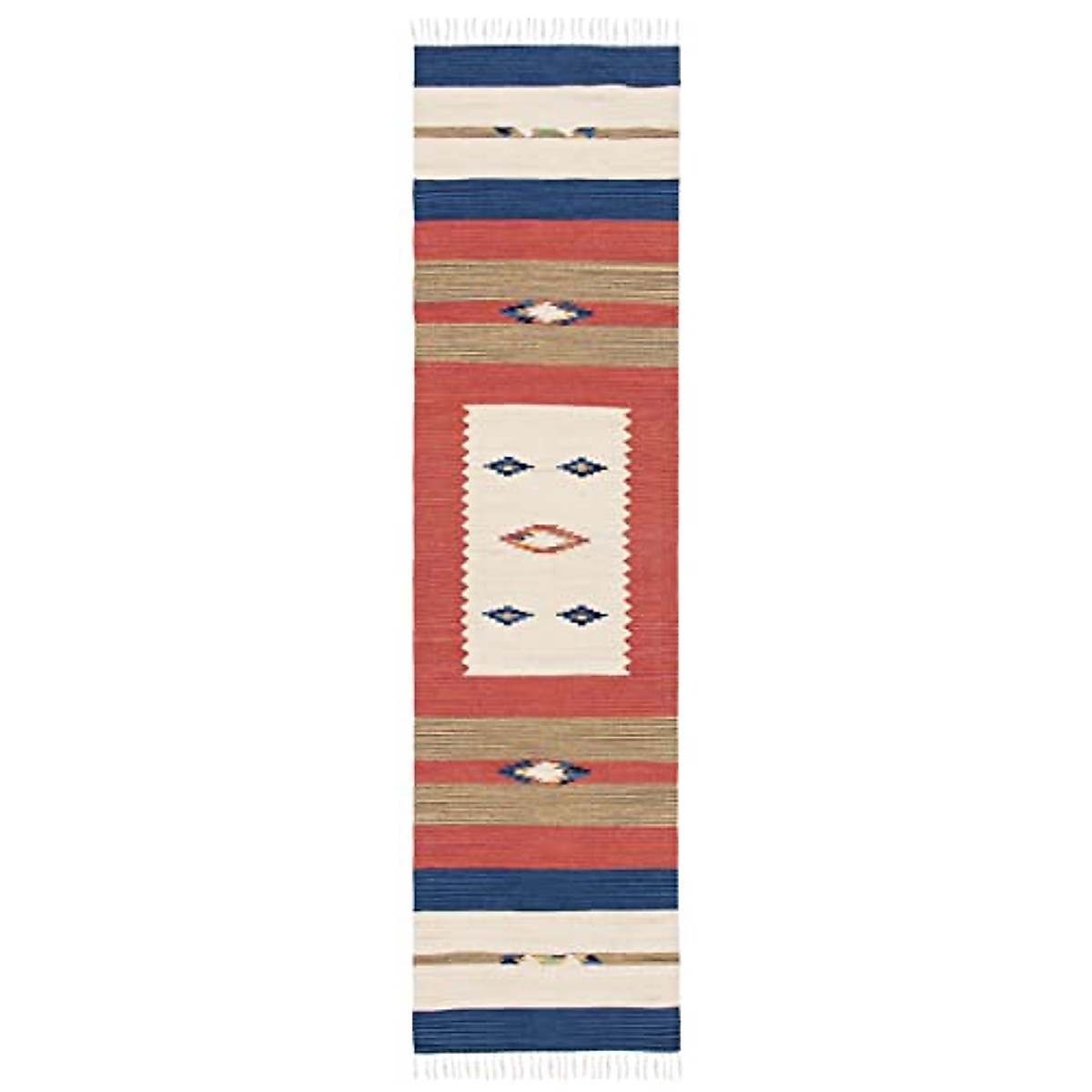 Safavieh Montauk Collection Runner Rug - 2'3" x 7', Blue & Red, Handmade Boho Tribal Southwestern Cotton Fringe, Ideal for High Traffic Areas in Living Room, Bedroom (MTK552A)