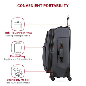 SwissGear Sion Softside Expandable Roller Luggage, Dark Grey, Checked-Medium 25-Inch