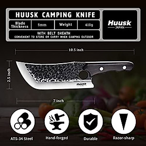 Huusk Upgraded Viking Knives Hand Forged Boning Knife Bundle with Hand Forged Deboning Knife with Sheath