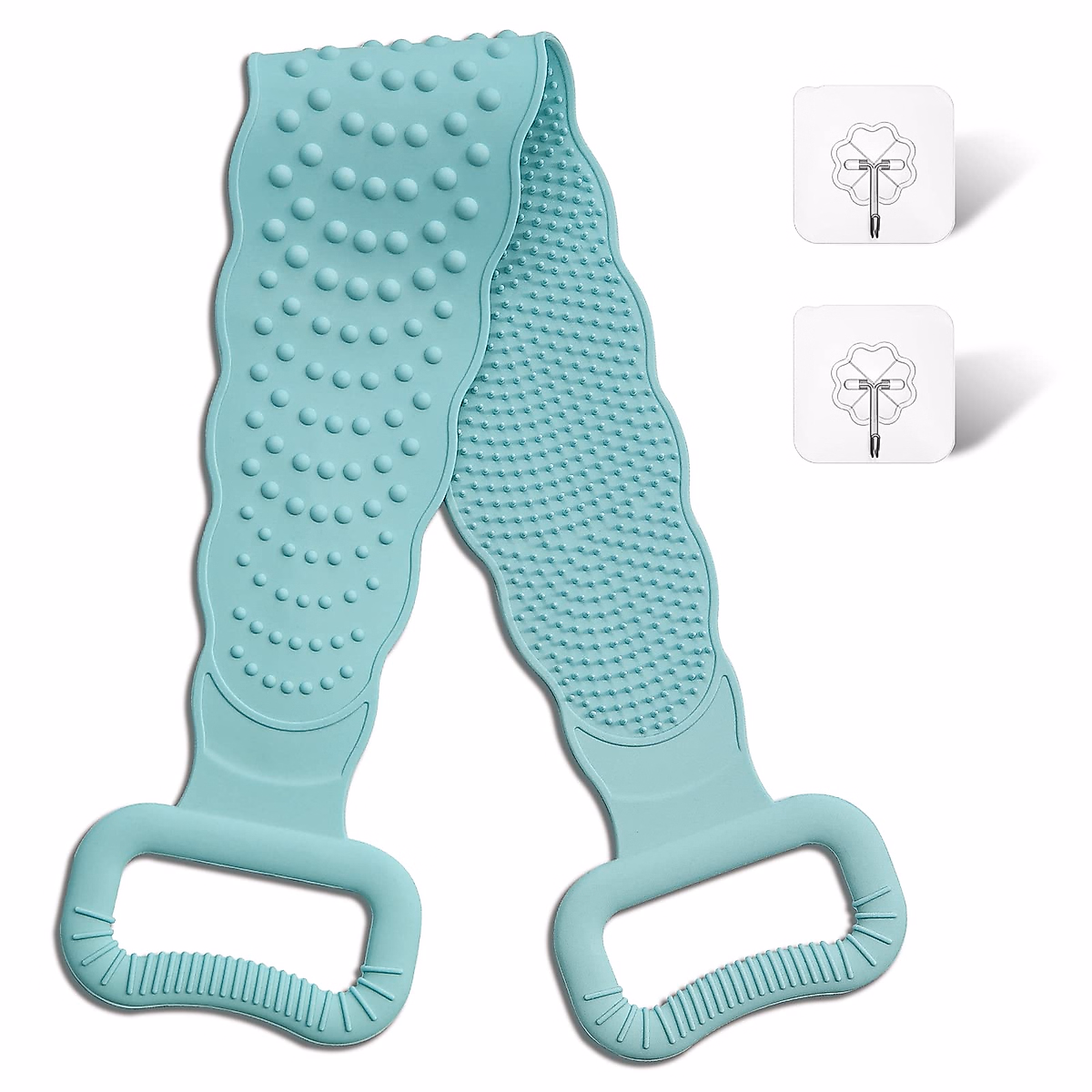 JefDiee Silicone Back Scrubber for Shower, Lengthen & Soft Back Washer, Bath Body Brush with Handles for Deep Cleaning, Exfoliating and Massaging, Improve Your Blood Circulation, Body Scrubber (Green)