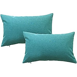 Pack of 2 Decorative Outdoor Waterproof Pillow Covers for Patio Tent Garden Balcony Farmhouse Sunbrella Outside Square Lumbar Pillow Cover Case 12*20 inch (Blue-Green)