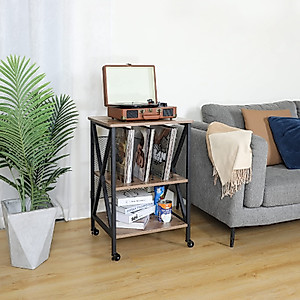 Record Player Stand With Vinyl Storage 3 Tier Rolling Vinyl Record Storage With 3 Adjustable Divinder Record Player Table Turntable Stand Shelf With Wheels Record Holder For Albums