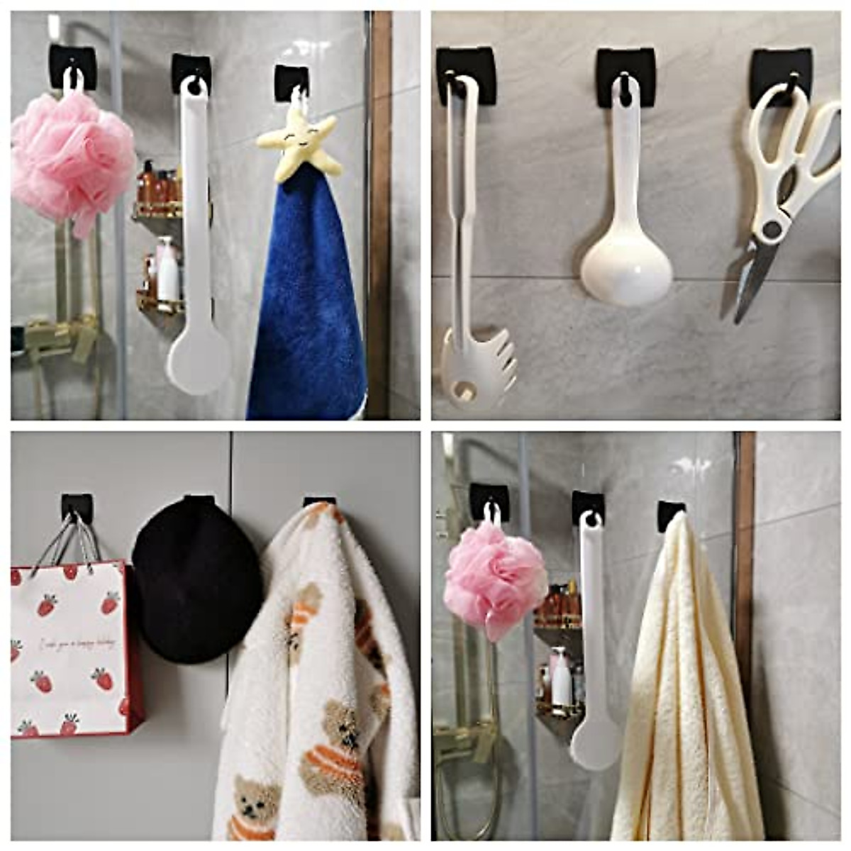 3M Hooks,Adhesive Hooks Heavy Duty Stick on Wall Hooks Towel Hooks Door Hooks Waterproof Stainless Steel Adhesive Towel Hooks Adhesive Holders for Hanging Clothes Bathroom Adhesive Hook 6 Pack (Black)