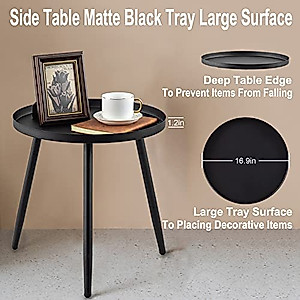 AOJEZOR End Table,Accent Table Ideal for Any Room-Side Table Living Room,Side Tables Bedroom,Side Table Waterproof Metal Structure Great for Indoor & Outdoor,Matte Black Tray Surface with 3 Legs