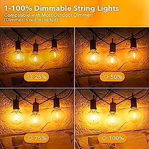 Brightown Outdoor String Lights 50FT- LED String Lights G40 Globe Patio Lights Energy Saving with 25 LED Bulbs, Shatterproof Hanging Outdoor Lights for Christmas Outside Garden Backyard Cafe