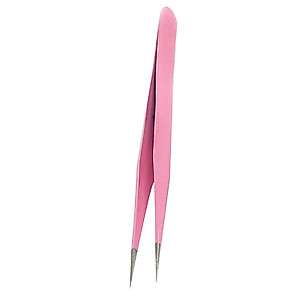 Gaweb Tweezers, Stainless Steel False Eyelashes Home Tool Bend Straight Lashes Applicator Clip - Pink Bend