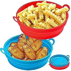 Dfacio 2Pack Silicone Air Fryer Liners, 7.5Inch Reusable Non-Stick Air Fryer Accessories, BPA Free Silicone Air Fryer Pot (Fit 3-5 Qt)