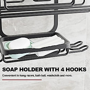 Hukalw Black Shower Caddy Over Head, Hanging Shower Caddy with Soap Dish for Bathroom, Rustproof Stainless Steel Hanging Shower Organizer for inside shower