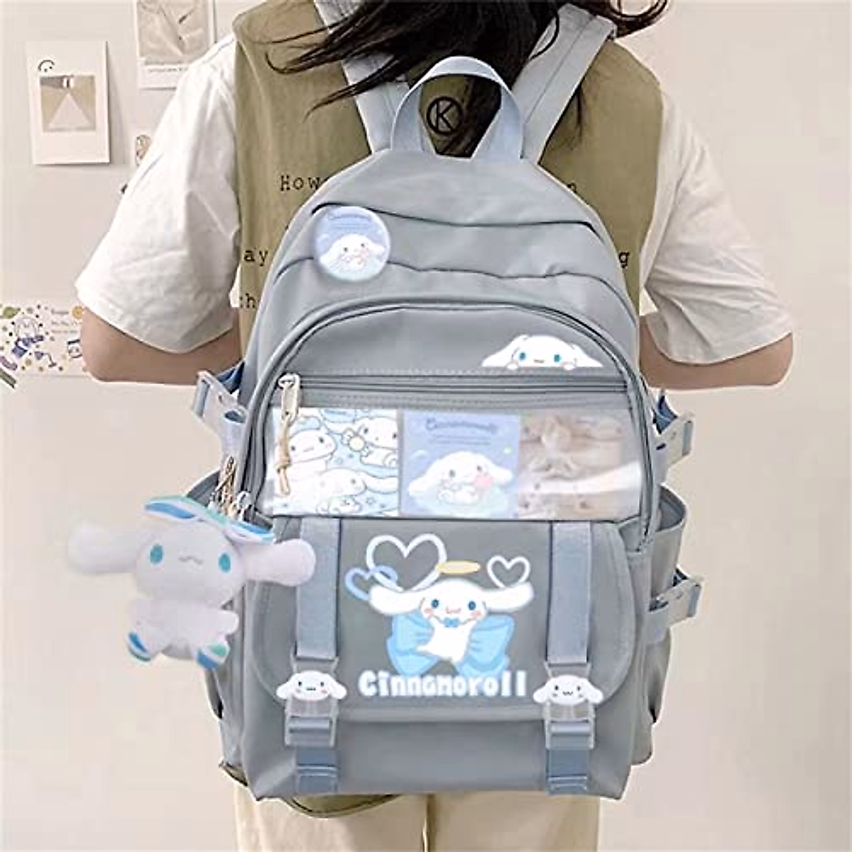 TOMYEUS Ku-romi Backpack School Bag, Kawaii Backpack For Girls With Cute Pin, Large Cute Bag School For Girl 12-14, New Term Gift,black