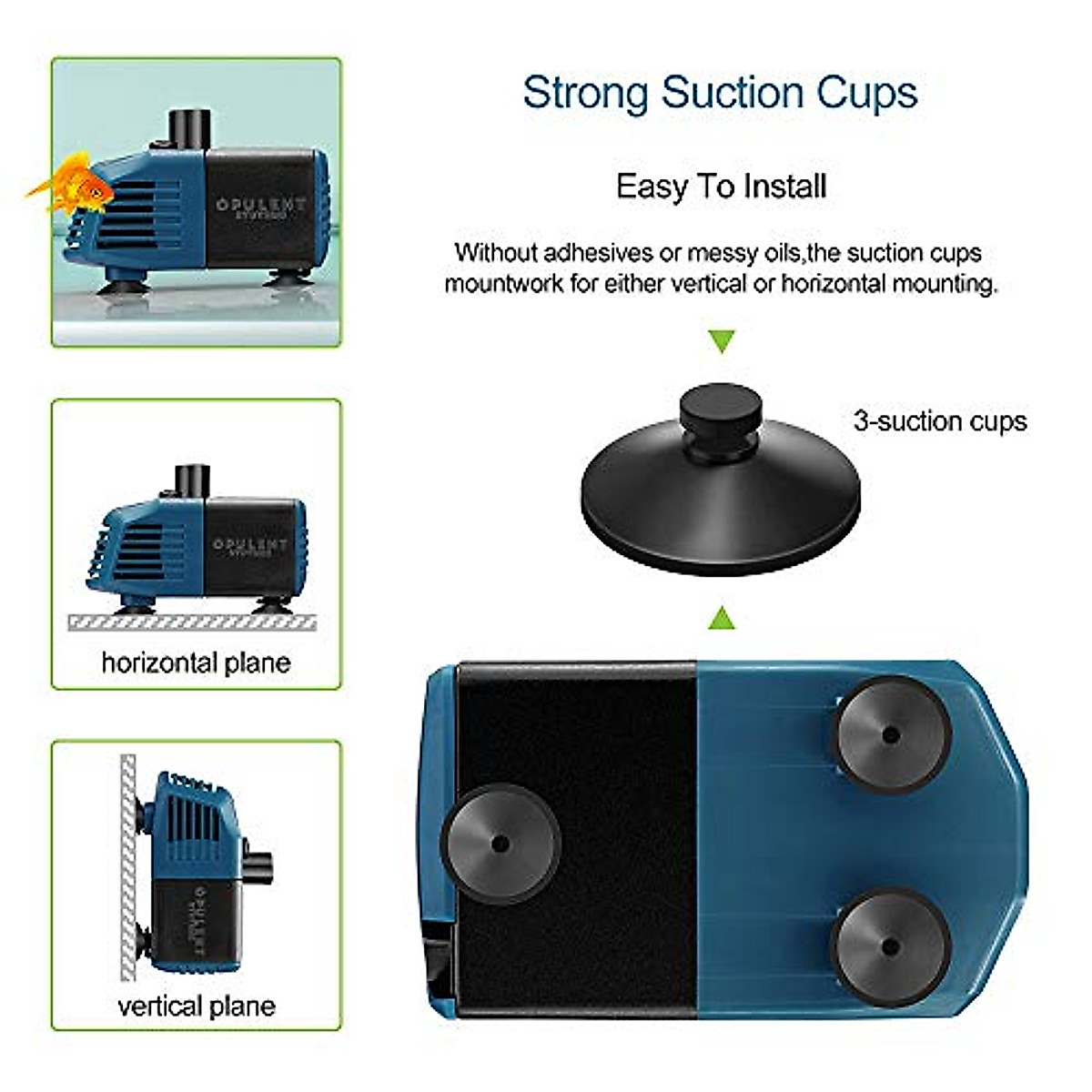 OPULENT SYSTEMS 100GPH 5W Submersible Pump (375L/H) Ultra Quiet Water Pump for Fish Tank, Pond, Aquarium, Statuary and Hydroponics