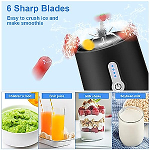 Portable Personal Size Blender - 15.2Oz USB Rechargeable 4000mAh Mini Blender | 6 Blades For Shakes and Smoothies Juicer with BPA-Free Plastic Cup | Portable Mixer For Sport Outdoor Travel Blender