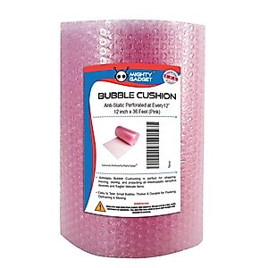 Mighty Gadget Pink Bubble Cushioning Wrap Rolls, 12" x 36’ ft, Perforated Every 12" for Packaging, Shipping, Mailing (AntiStatic)