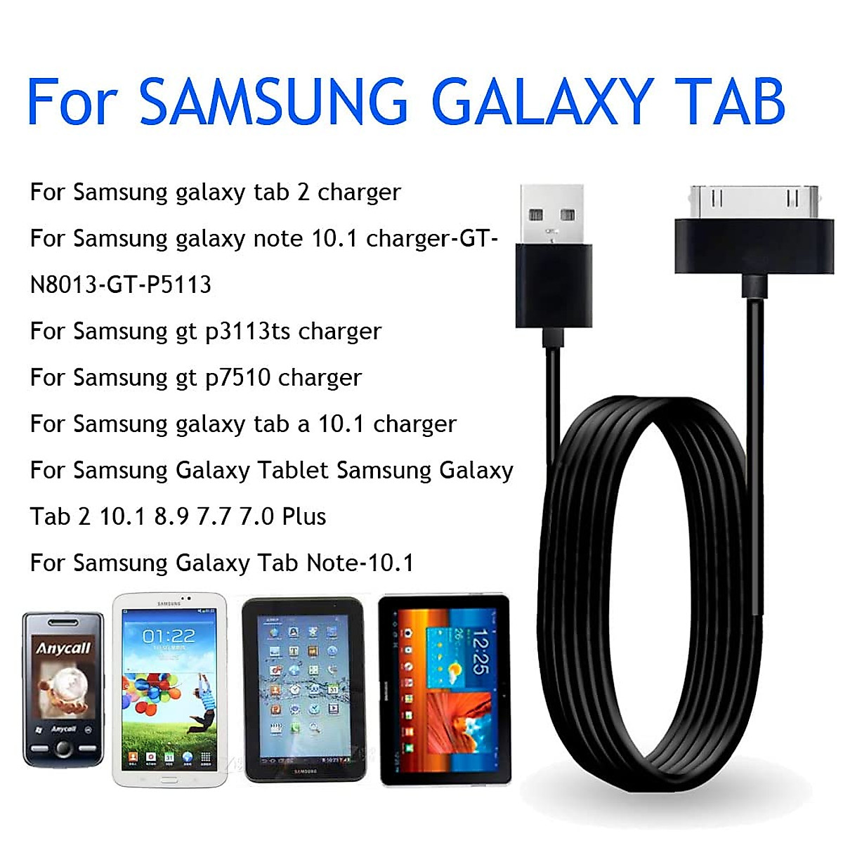 2 Pack 30 Pin 3.3 ft USB Charger Cable for Samsung Galaxy 7 7.7 8.9 10.1 Tab 2 Tab Note 10.1 GT-N8000;GT-P3100,P5100,P7510,P7300 Tablets Charging Cord Tablet 2 USB Power Cord Charging Sync Data Cable