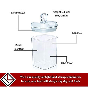 Kitchen Logic Airtight Food Storage Containers with Lids, Easy To Lock, Kitchen Pantry Organization and Storage Canister Set for Cereal, Pasta, Plus Labels, Marker, BPA-Free, 7 Piece Set (White Lids)