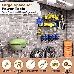 Housolution Power Tool Organizer, 3 Layers 5 Drill Slots Garage Storage Rack, Heavy Duty Metal Drill Holder Wall Mount Floating Shelf, Tool Organizers and Storage for Warehouse| Father's Day Gift