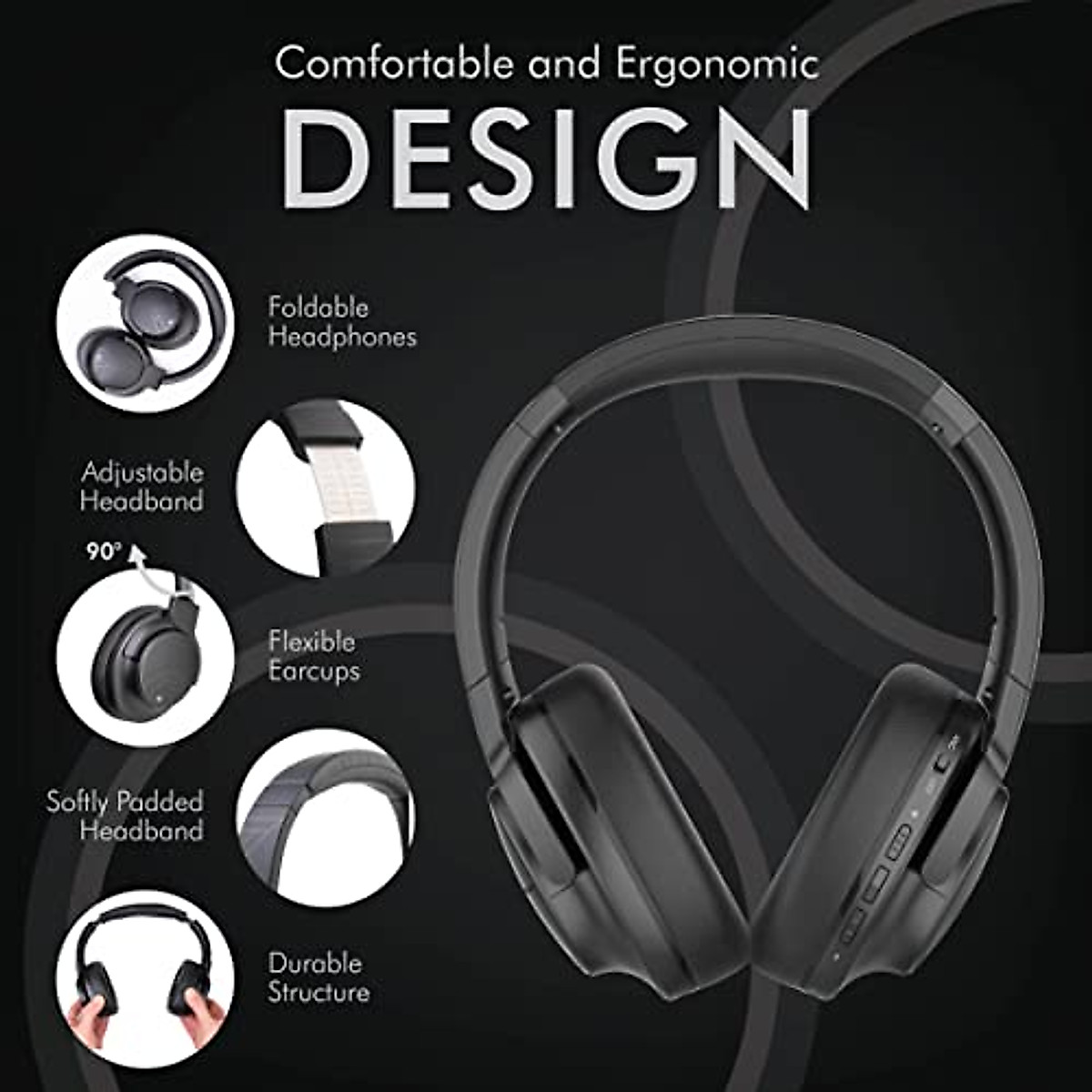 PowerLocus Active Noise Cancelling Headphones, Bluetooth Over-Ear Headphones with Noise Reduction, 70Hrs Playtime, Wireless Headphones, Hi-Fi Deep Bass, Foldable with Microphone for Phones/Laptops/PC