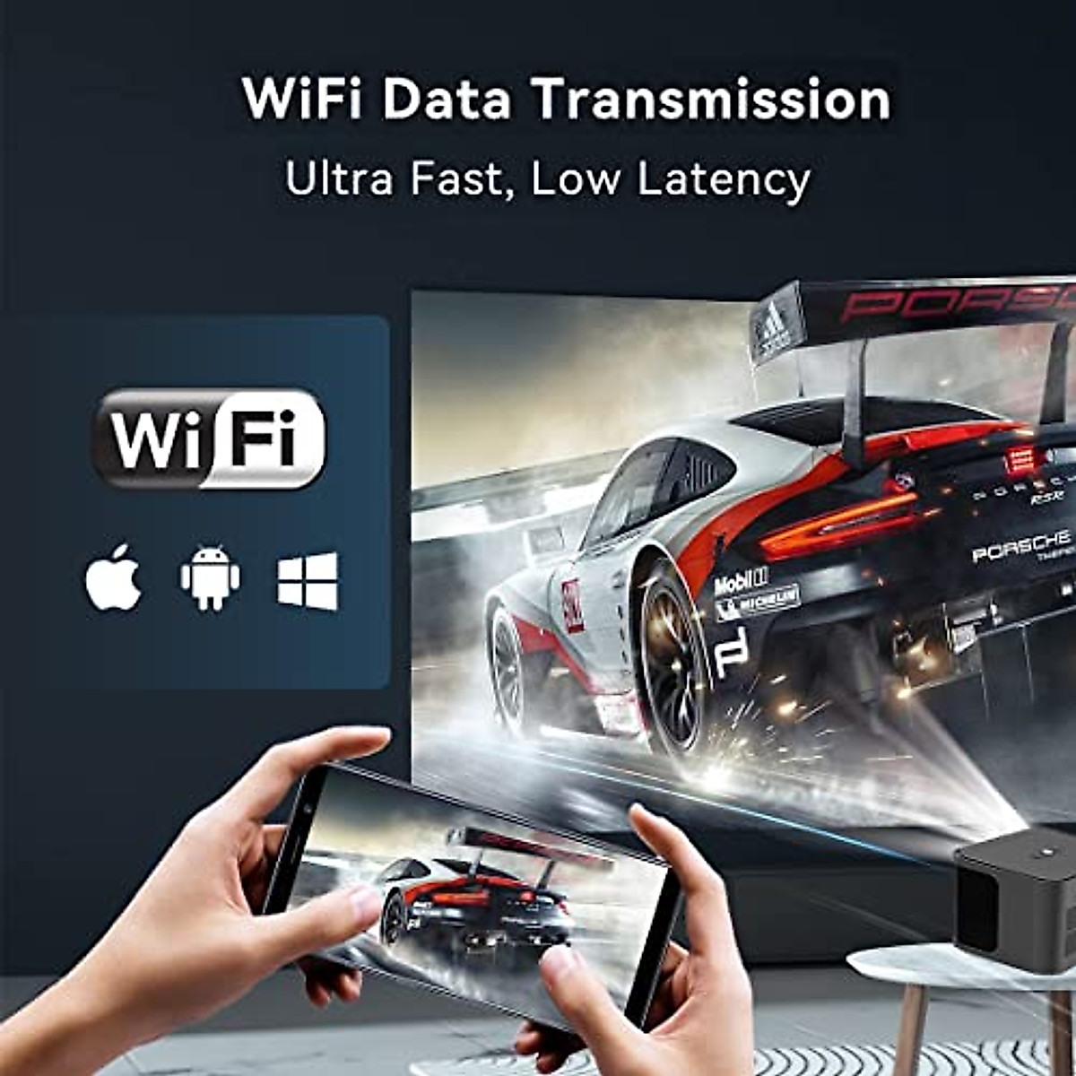 WiFi Projector Laptop Outdoor Projector PC Native 1080P 300ANSI 30’’-150’’ Picture Mini Portable Projector ElectricFocus Compatible with Android,iOS, TV Stick,iPhone ,PS5,PC,Laptop,Tablet -H89