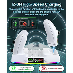 MENEEA Cooling Stand & Charging Station for Xbox Series S with 15 RGB LED Light Modes - Dual Controller Charger & Cooler Fan for Xbox Series S Accessories with 2*1400mAH Batteries and Headphone Hook