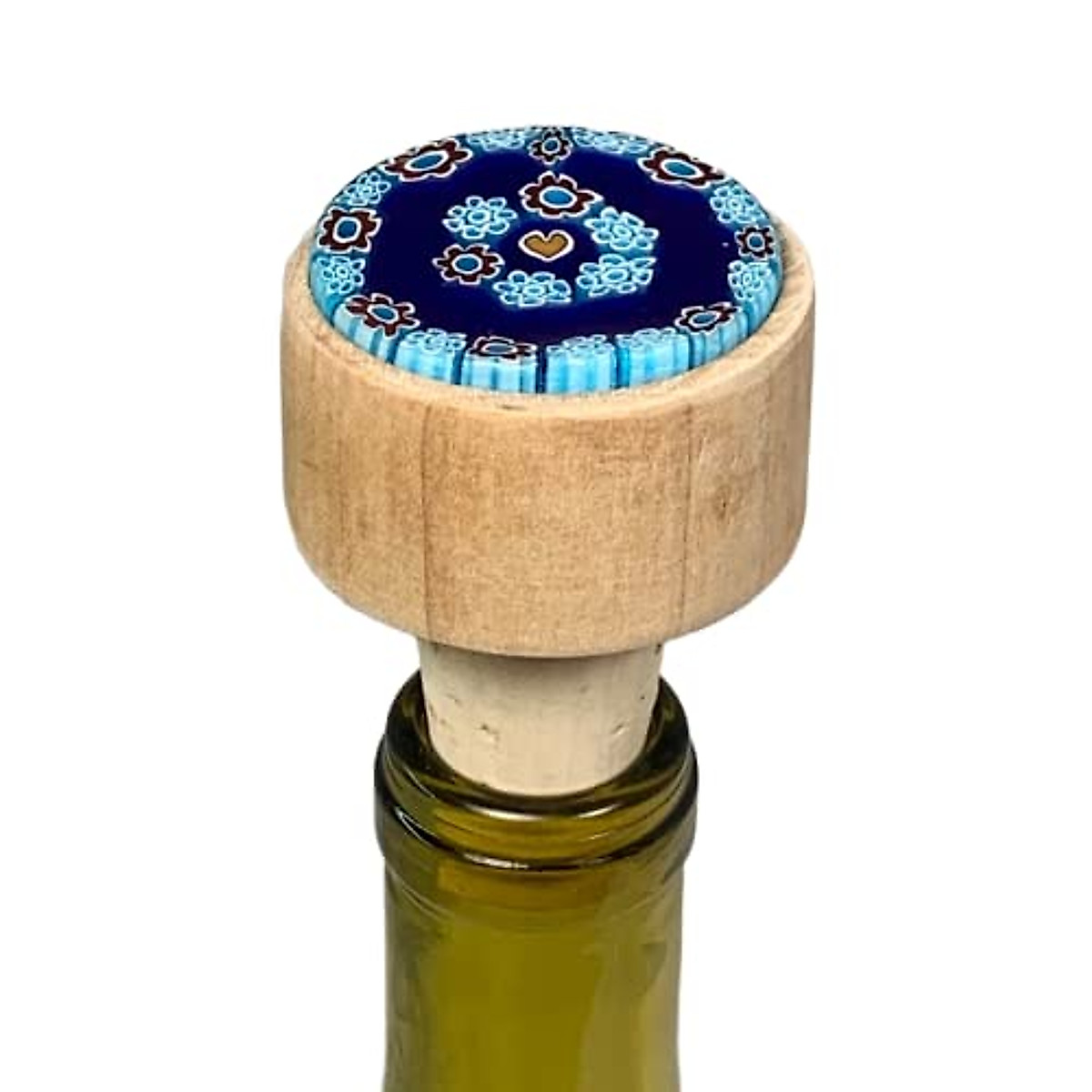 Wine Bottle Stopper – Unique gift for Dinner Host, Wine Lover, or Housewarming – a versatile wine accessory, use for Wine or Champagne – Handmade of Murano Glass and Portuguese Cork keeps wine fresher