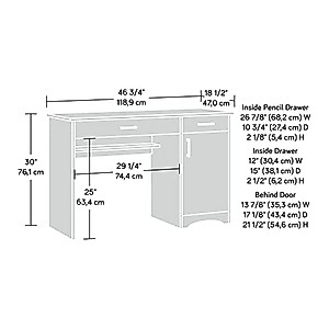 Sauder Beginnings Desk, L: 46.81" x W: 18.50" x H: 29.96", Silver Sycamore Finish