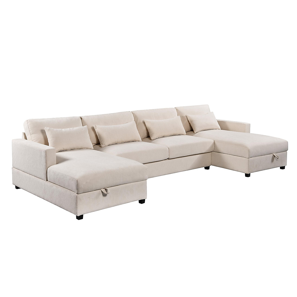 U Shaped Couch Sectional Sofa with Storage Oversized Sectional Couch with Double Chaise Lounge Modern 6 Seat Cloud Couch with 4 Lumbar Support Pillows for Living Room, Beige
