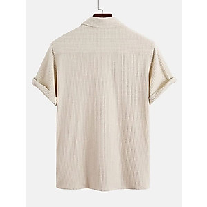 ZAFUL Men's Retro Short Sleeve Corduroy Shirt Casual Button Down Shirts White M