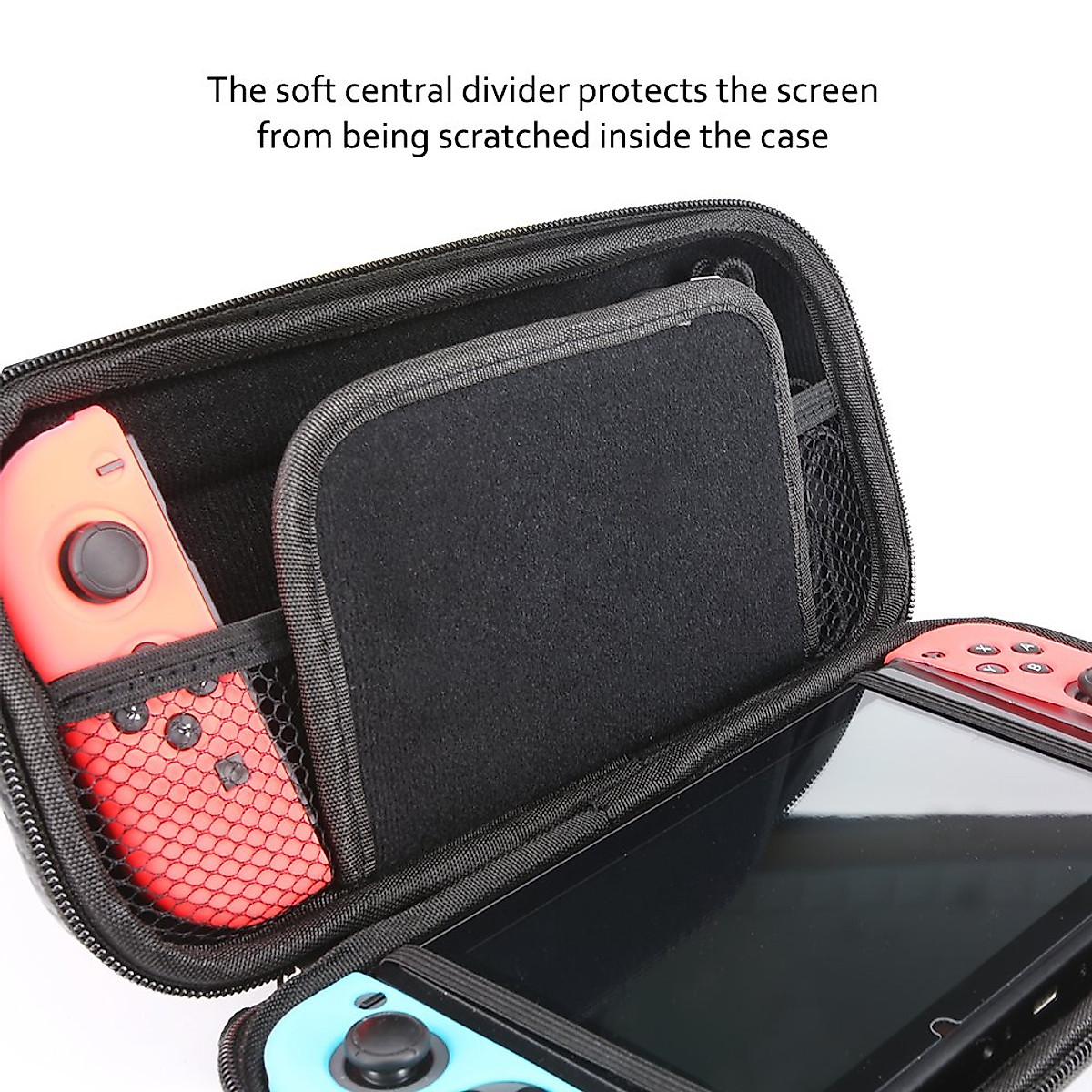 TJS Case for Nintendo Switch with [2 Pack Tempered Glass Screen Protector] Carbon Fiber Texture Hard Travel Carrying Case Shell Carry Pouch - Blue
