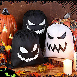 Paterr 16 Pcs Halloween Favor Bags Spooky Face Small Drawstring Bag Bat Carnival Candy Goodie Treat Gift Bag for Classroom Halloween Birthday Party Decor (10'' x 12")