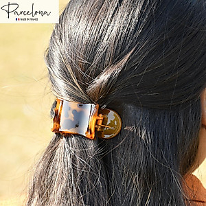 Parcelona French Simply Bear Paw Medium 3” Celluloid Acetate Side Slide In Jaw Yoga Fine Hair Claw Clip for Women and Girls (Light Tortoise Shell)