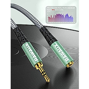 RAWAUX Headphone Extension Cable 3.5mm Male to Female Stereo Audio Cable 24K-Gold Plated Nylon Braided Earphone Extension Adapter Aux Extender Cord for Tablet, Laptop,Phones,Media Players (6.6ft/2m)