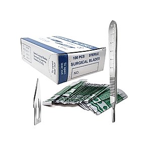 100 Pcs Box Surgical Sterile Blades #11 Made of High Carbon Steel With Stainless Steel Scalpel Handle Knife #3 Graduated Use for Biology Lab Anatomy, Cutting, Med Student, Sculpting, Repairing