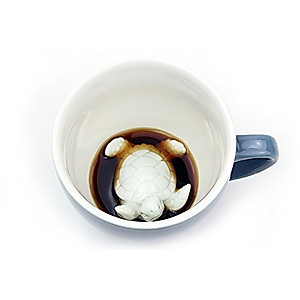 Creature Cups Turtle Ceramic Cup (11 Ounce, Wedgewood Blue Exterior) - Hidden Sea Animal Inside - Birthday, Holiday & Housewarming Gift for Ocean and Coffee & Tea Lovers