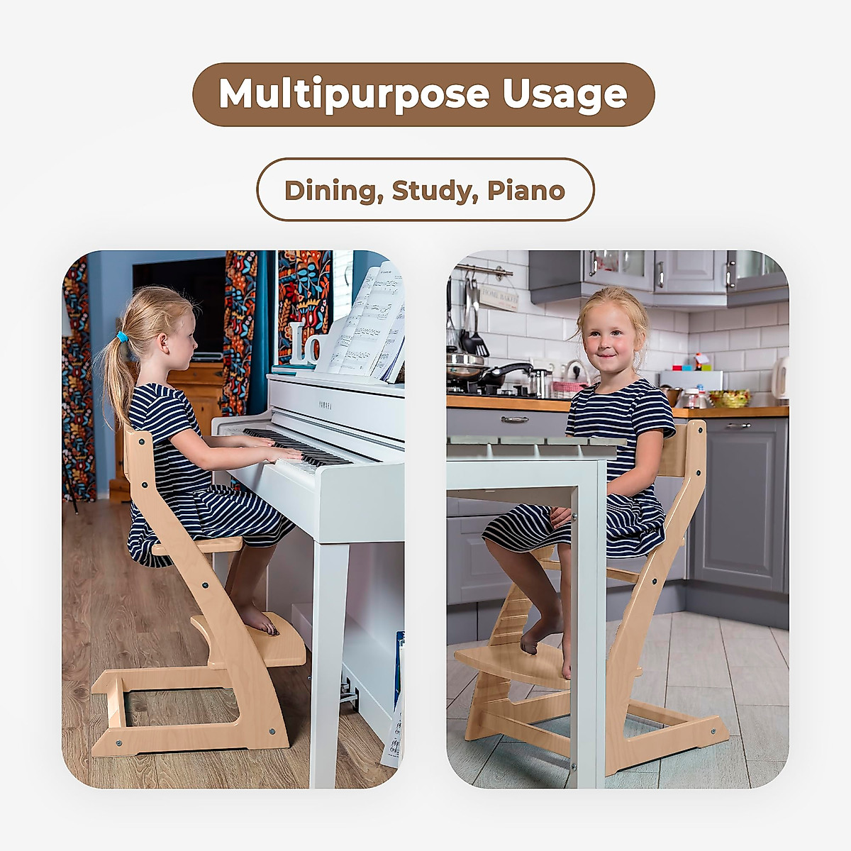 FORNEL Wooden High Chair for Babies and Toddlers - Adjustable Height Easy to Clean Toddler Highchair - Kids Dining Chair from 3 Years to 200 Lb, Grow with Child - Natural Birch