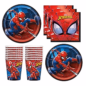 FAKKOS Design Spider Man Plates Napkins Cups for 16 Guests Birthday Party Supplies 48 pieces