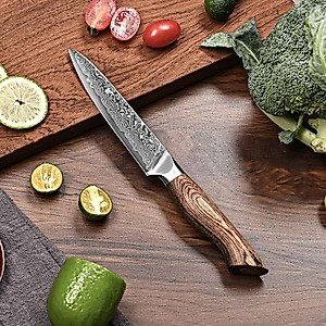 KINGOD Premium VG10 Kitchen Knife Set of 2pcs - 7" Meat Cleaver and 5" Paring Knife, Handcrafted Damascus Steel, Rosewood and Stabilizing Wood Handles