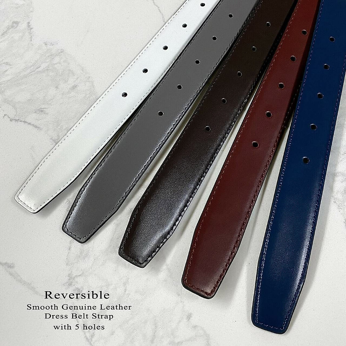 RB30 Reversible Belt Strap Replacement Genuine Leather Dress Belt Strap 1-1/8"(30mm) Wide (Black/Burgundy, 38)