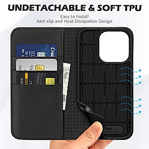 SHIELDON Case for iPhone 15 Pro 5G 6.1", Genuine Leather iPhone 15 Pro Wallet Case Flip Cover RFID Blocking Card Slots Magnetic Closure Shock-Absorbent Case Compatible with iPhone 15 Pro 2023 - Black