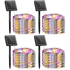 Extra-Long Solar String Lights Outdoor, 4 Pack Each 72Ft 200LED Solar Fairy Lights with 8 Light Modes, Waterproof Copper Wire Lights for Christmas Garden Patio Tree Wedding Party Decor (Multicolor)